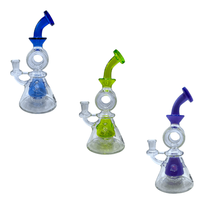 MAV Glass WaterPipe 9" - Bent Neck Showerhead Swiss Pyramid