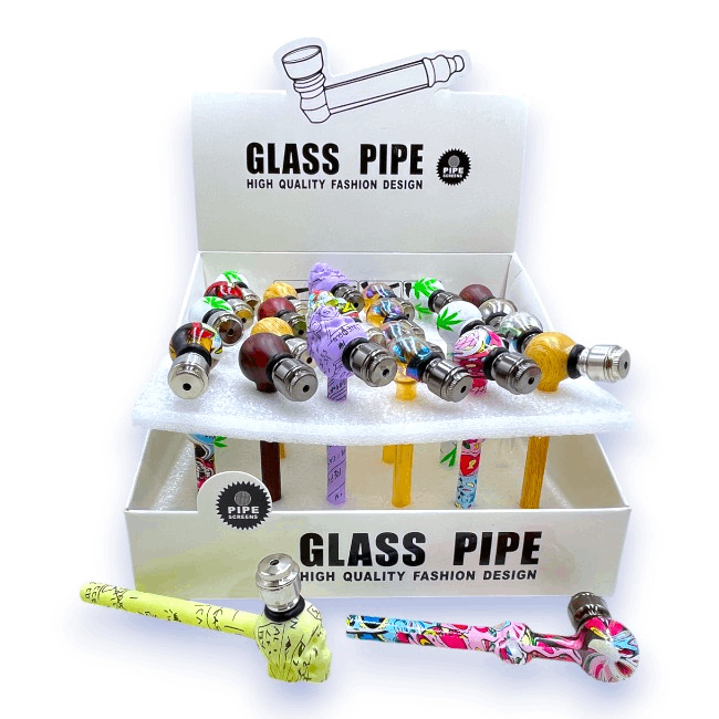 NBC Glass Handpipe - MTL PP - Assorted Design - 24CT