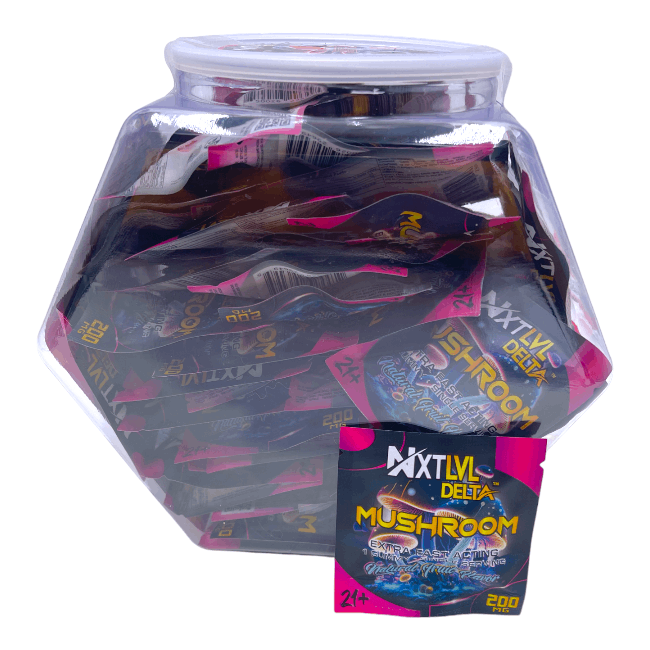 NXTLVL DELTA GUMMY MUSHROOM 200MG CT 100CT JR ASSORTED FLAVOR NXTLVL DELTA GUMMY MUSHROOM 200MG CT 100CT JR ASSORTED FLAVOR